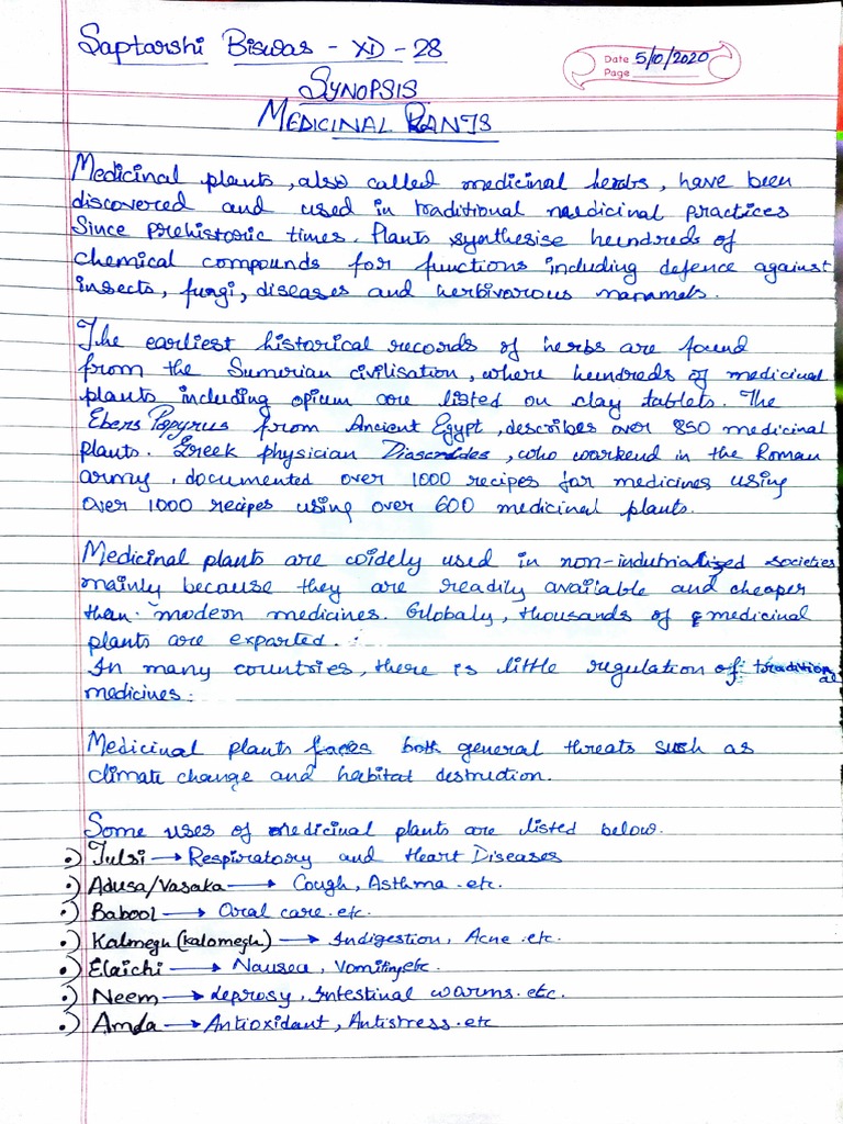 Medicinal Plants (Synopsis) | PDF