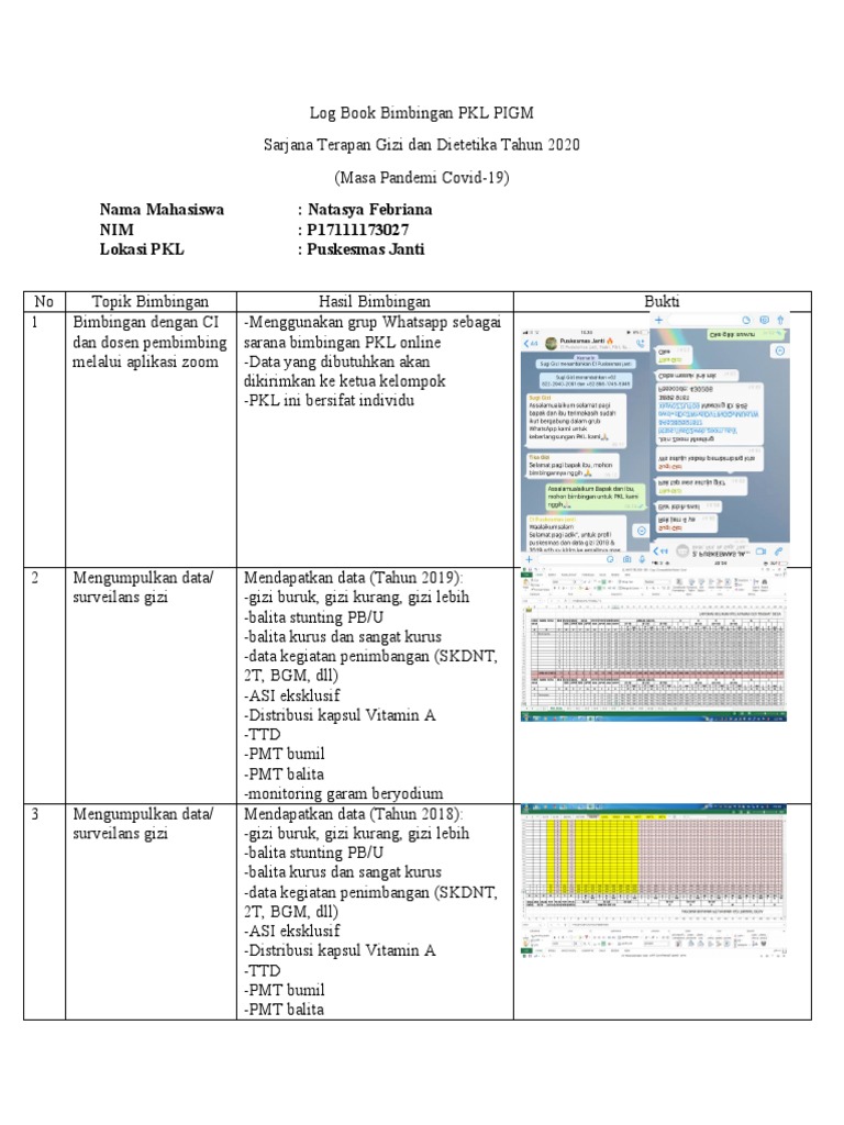Log Book PKL Gizi dan Dietetika 2020 | PDF