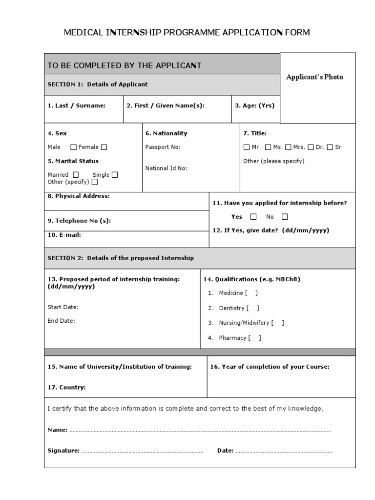Medical Internship Programme Application Form | PDF | Law