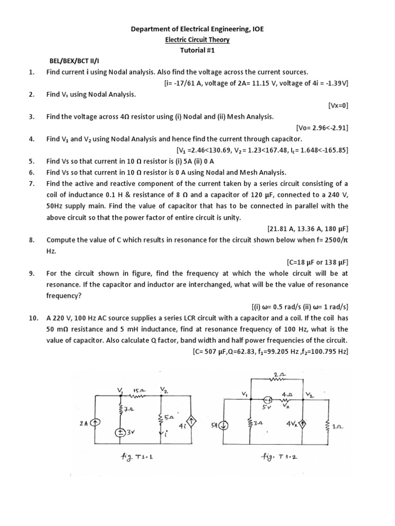 Department of Electrical Engineering, IOE Tutorial #1: Electric Circuit ...