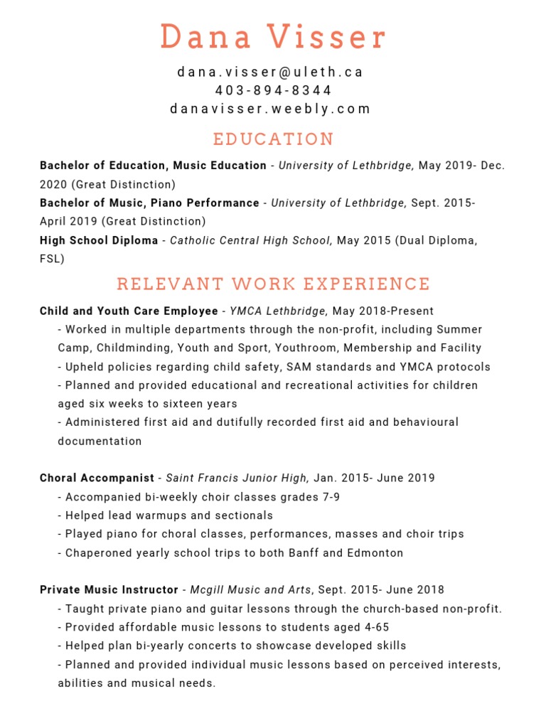 Teaching Resume - Dana Visser | PDF | Schools | Behavior Modification