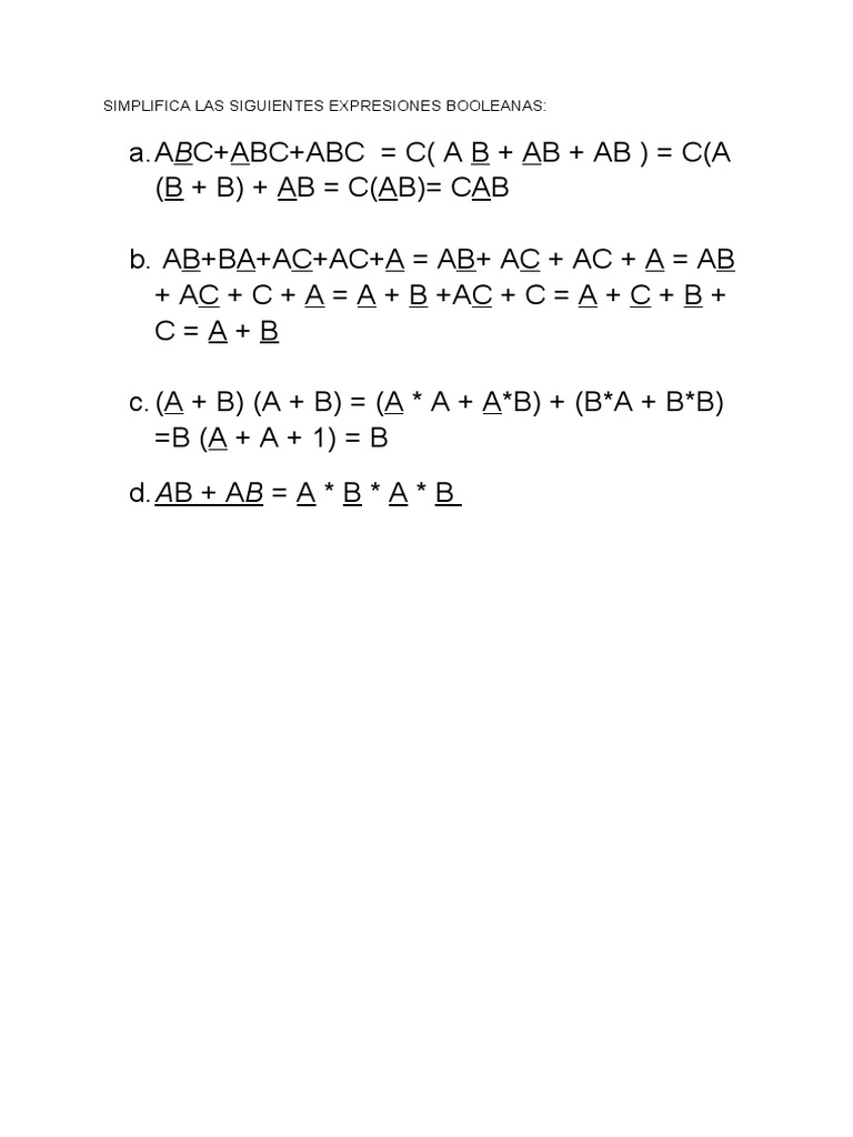 B + A B A B A B: Simplifica Las Siguientes Expresiones Booleanas | PDF