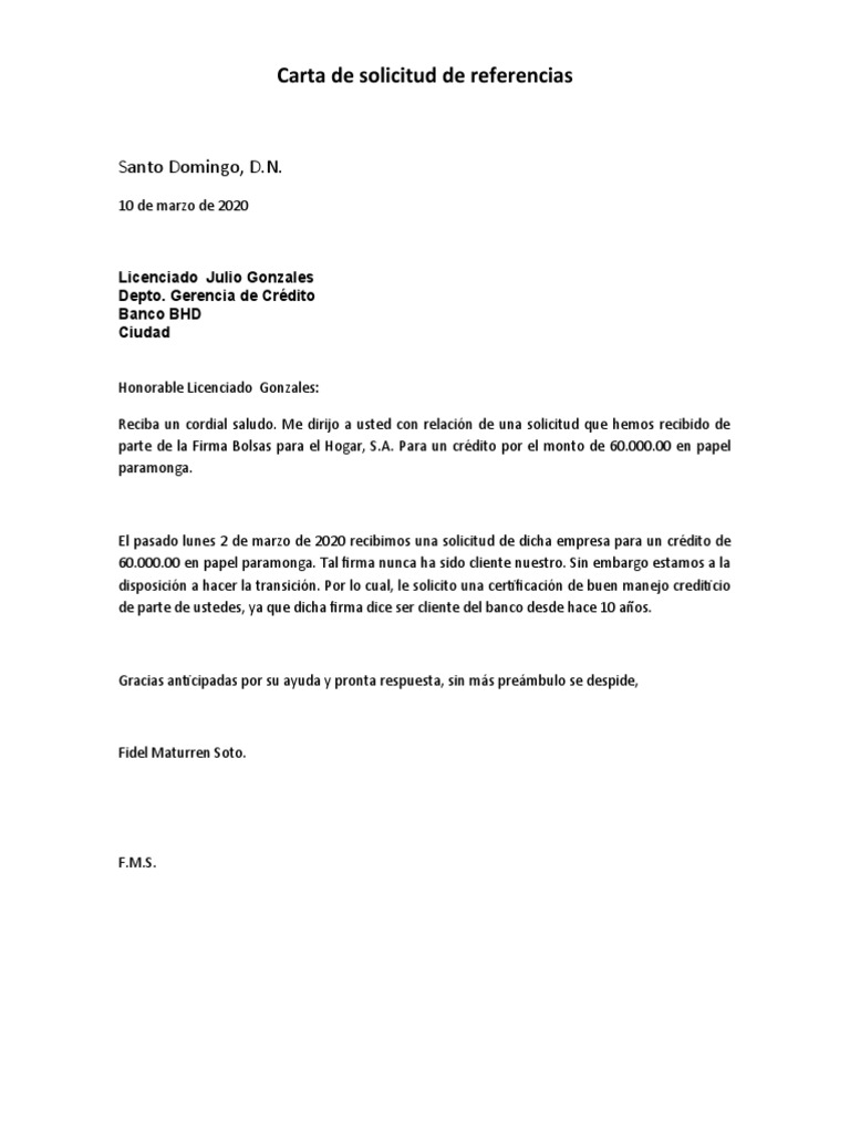 Carta de Solicitud de Referencias Confirmacion y Reclamos | PDF
