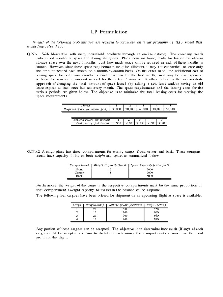 LP Model for Warehouse Leasing Costs | PDF | Cargo | Ton