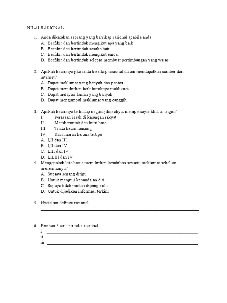 Nilai Rasional | PDF | Ilmu Sosial