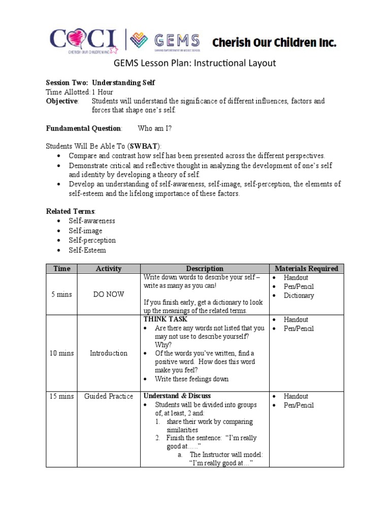 Lesson 2 Layout | PDF | Self Awareness | Lesson Plan