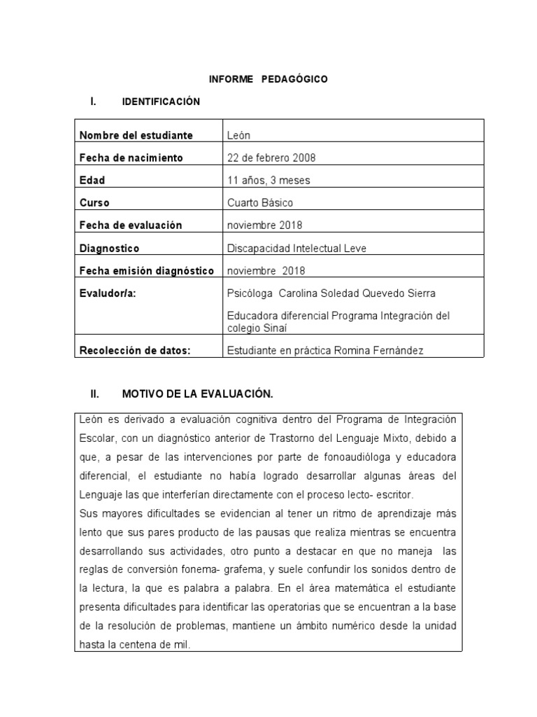 Informe Pedagógico | PDF