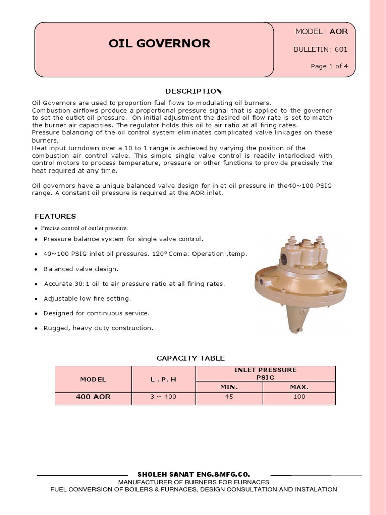 SSECO Accessories Governor AOR | PDF | Furnace | Valve