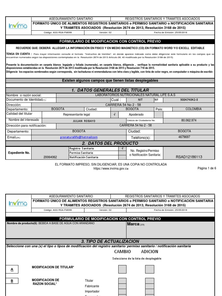 Solicitud Modificacion Formato Invima PDF | PDF | Documento ...