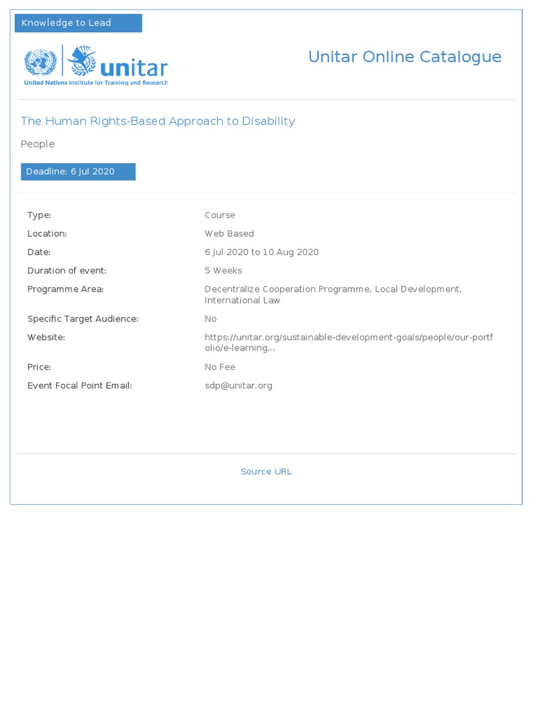 Unitar Online Catalogue: The Human Rights-Based Approach To Disability ...