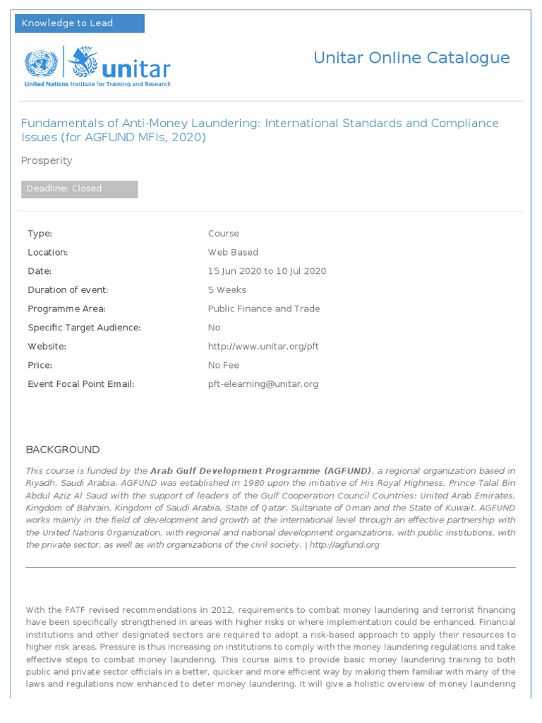 Unitar Online Catalogue | PDF | Money Laundering | Terrorism Financing