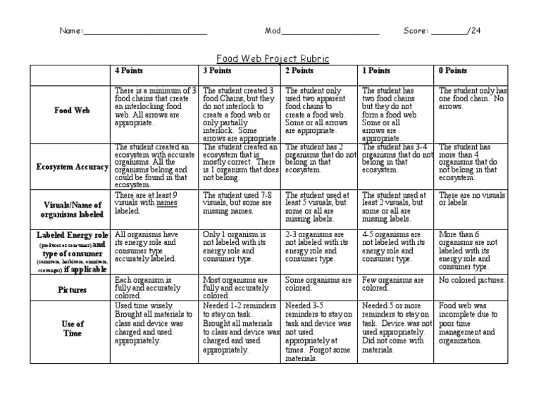 3 Food Web Project Rubric | PDF | Biogeochemistry | Systems Ecology