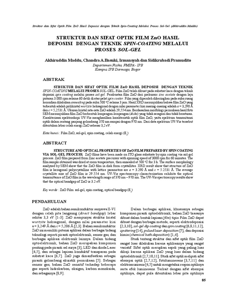 Jurnal STRUKTUR DAN SIFAT OPTIK FILM ZnO PDF | PDF