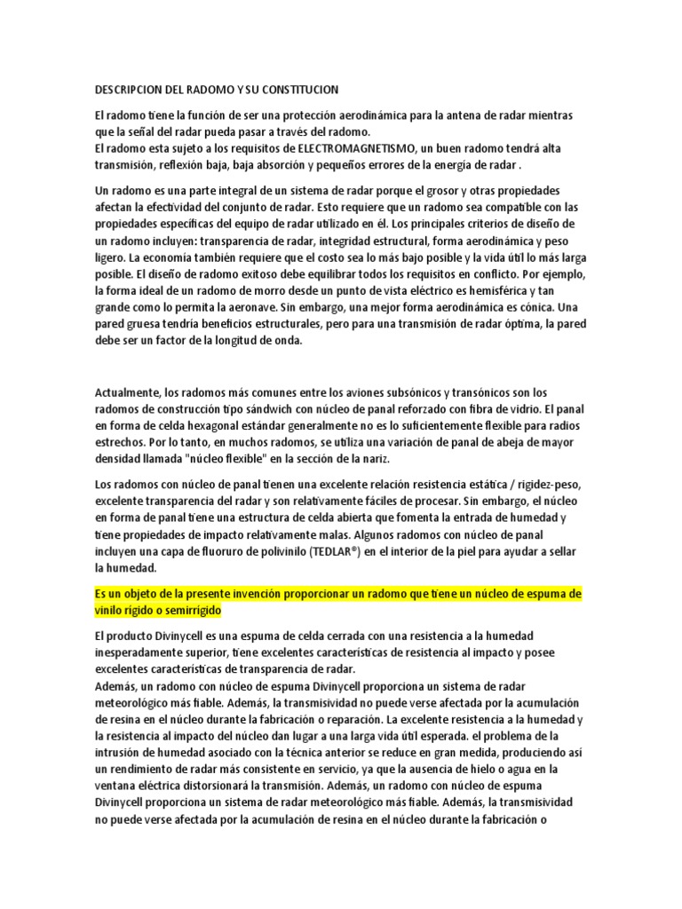 Descripcion Del Radomo y Su Constitucion | PDF | Radar | El plastico