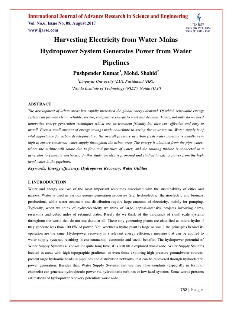 Harvesting Electricity From Water Mains Hydropower System Generates ...