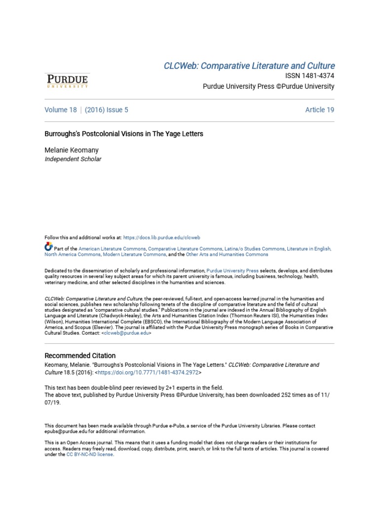 Burroughss Postcolonial Visions in The Yage Letters | PDF | Academic ...