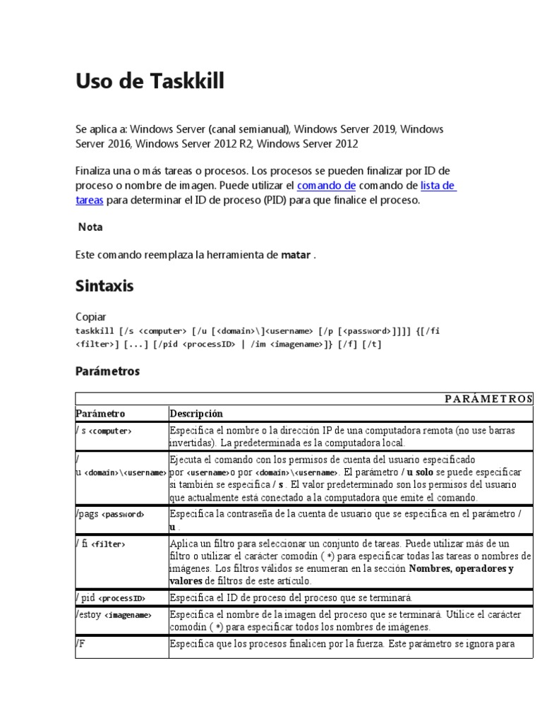 Uso de Taskkill | PDF | Microsoft Windows | Tecnología digital