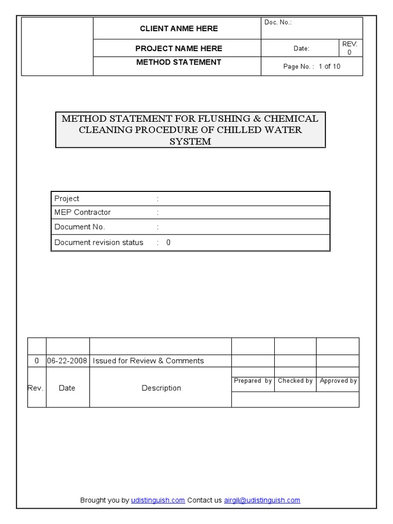 Method Statement For Flushing & Chemical Cleaning Procedure of Chilled Water System | PDF
