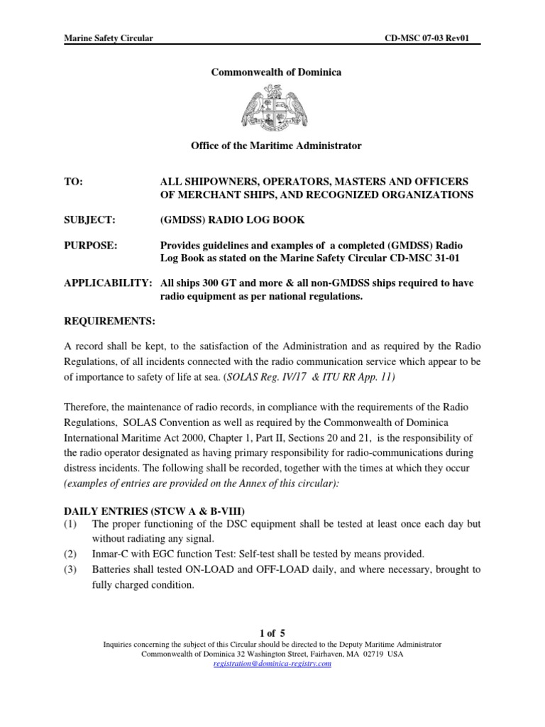 GMDSS Radio Log Book Guidelines | PDF | Information And Communications ...