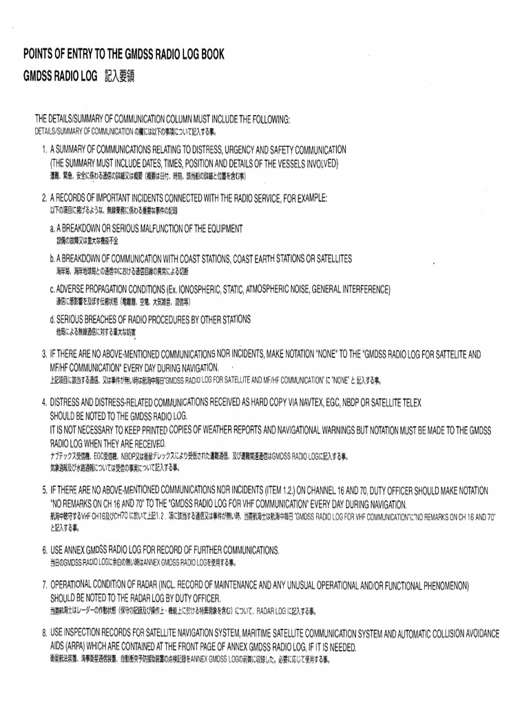 GMDSS Logbook - Points of Entry PDF | PDF
