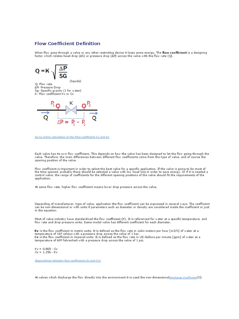 Flow Coefficient Definition | PDF | Fluid Dynamics | Reynolds Number