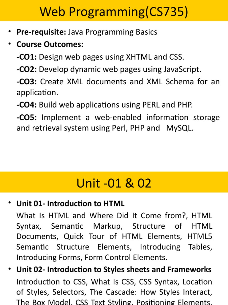 Web Programming (CS735) : - Pre-Requisite: Java Programming Basics - Course Outcomes | PDF ...