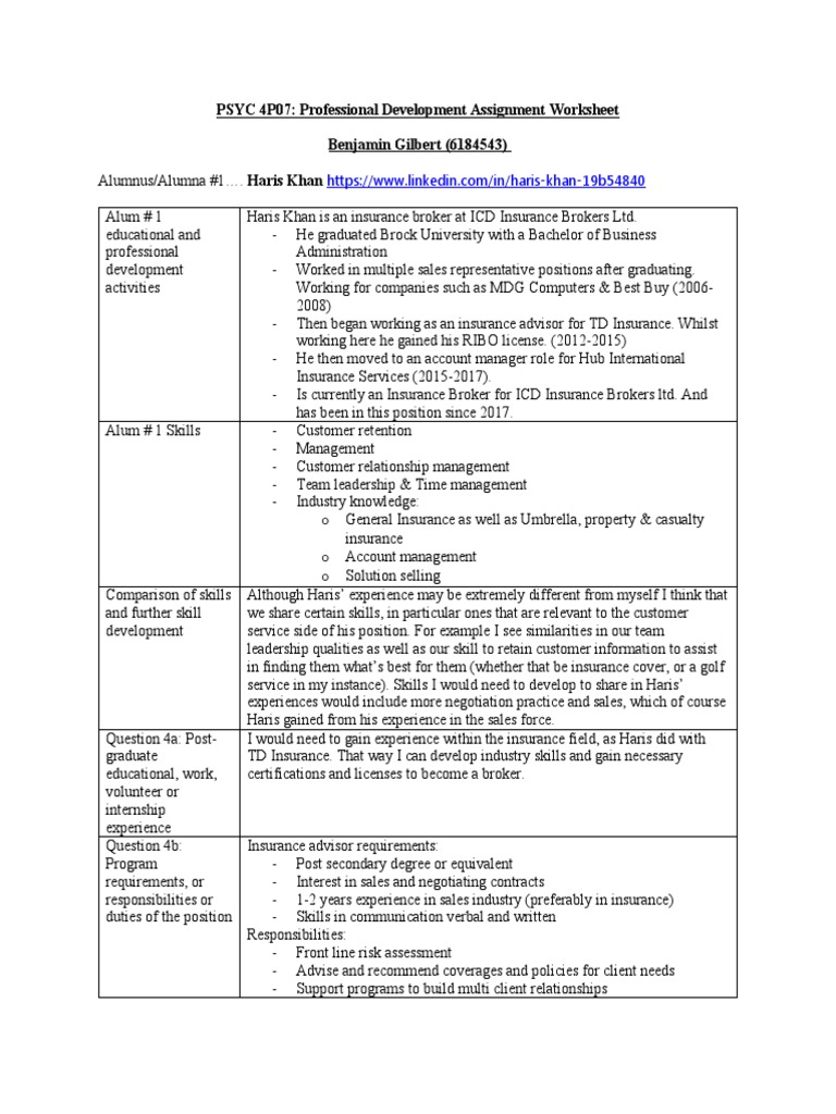 Professional Development Assignment BG | PDF | Insurance | Academic Degree