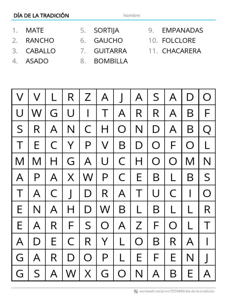 Sopa-De-Letras DÍA DE LA TRADICIÓN | PDF