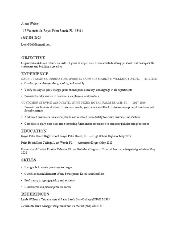Retail Clerk Resume of Alexa Welter | PDF | Career & Growth