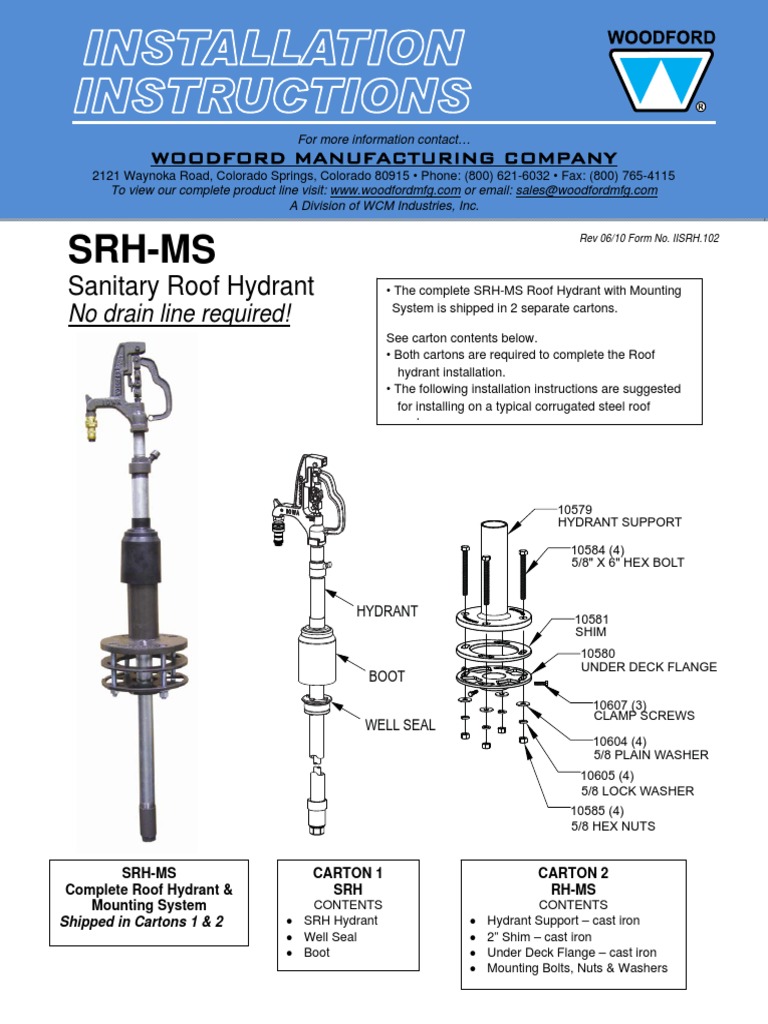 Installation Instructions - Roof Hydrant Model SRH-MS - Woodford | PDF ...