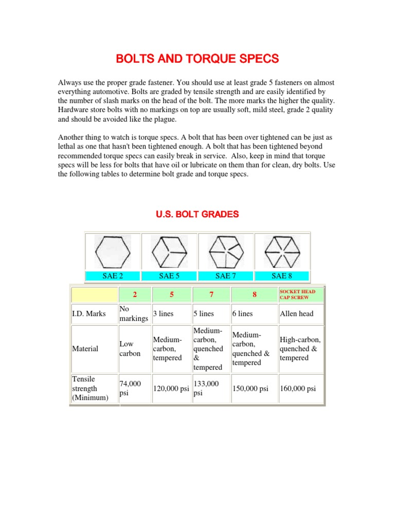 NewArc Bolts Torque Specs Rev11911 | PDF | Screw | Building Materials