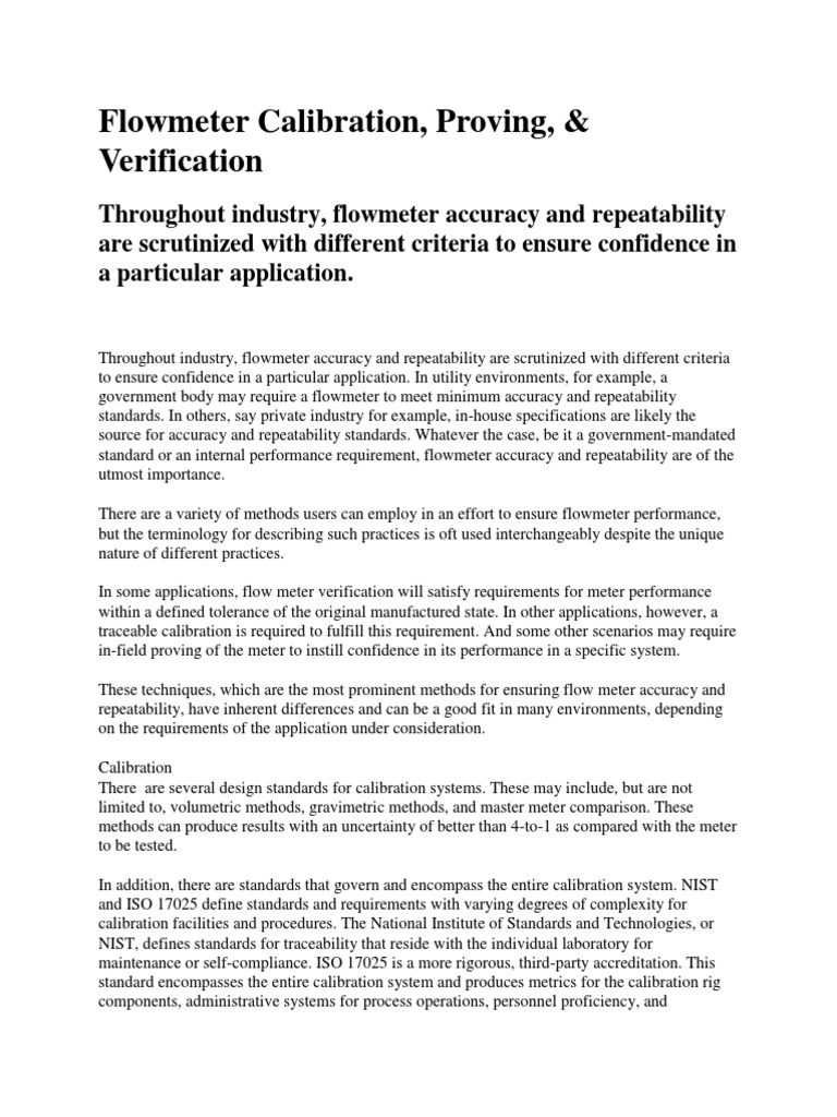 Flowmeter Calibration | PDF | Calibration | Flow Measurement