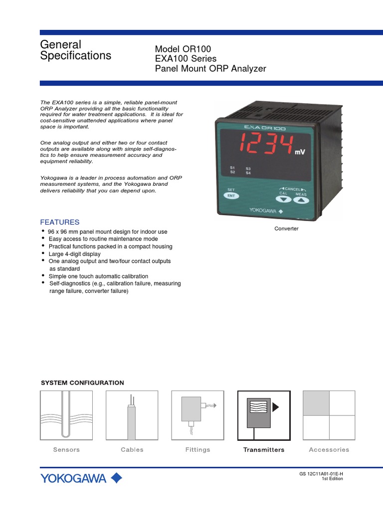 General Specifications: Model OR100 EXA100 Series Panel Mount ORP ...
