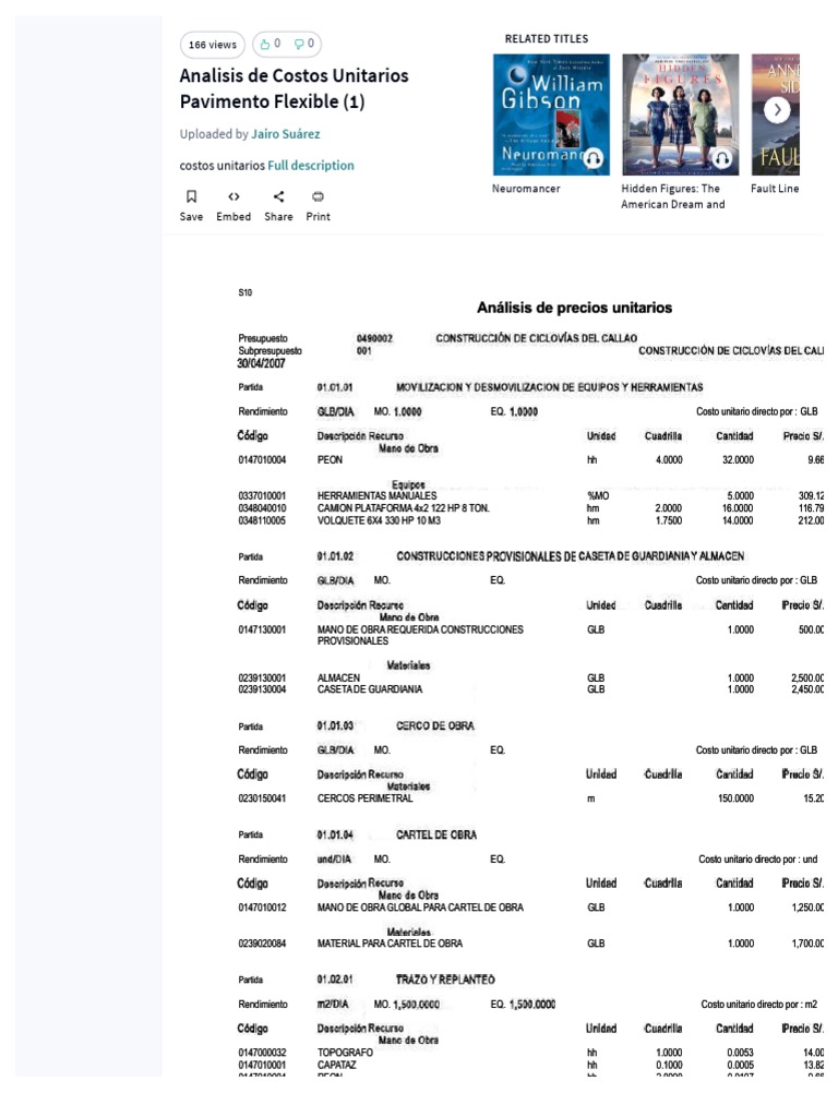 Analisis de Costos Unitarios Pavimento Flexible 1 PDF | PDF Analisis de Costos Unitarios Pavimento Flexible 1 PDF | PDF