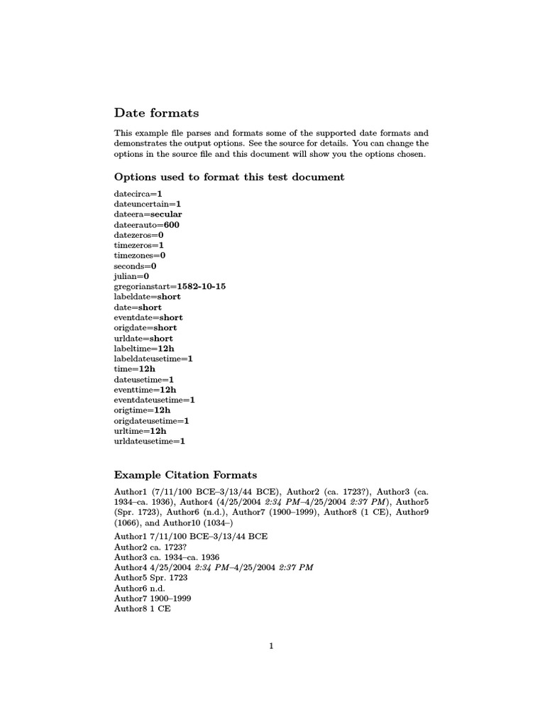 Date Formats: Options Used To Format This Test Document | PDF | Common ...