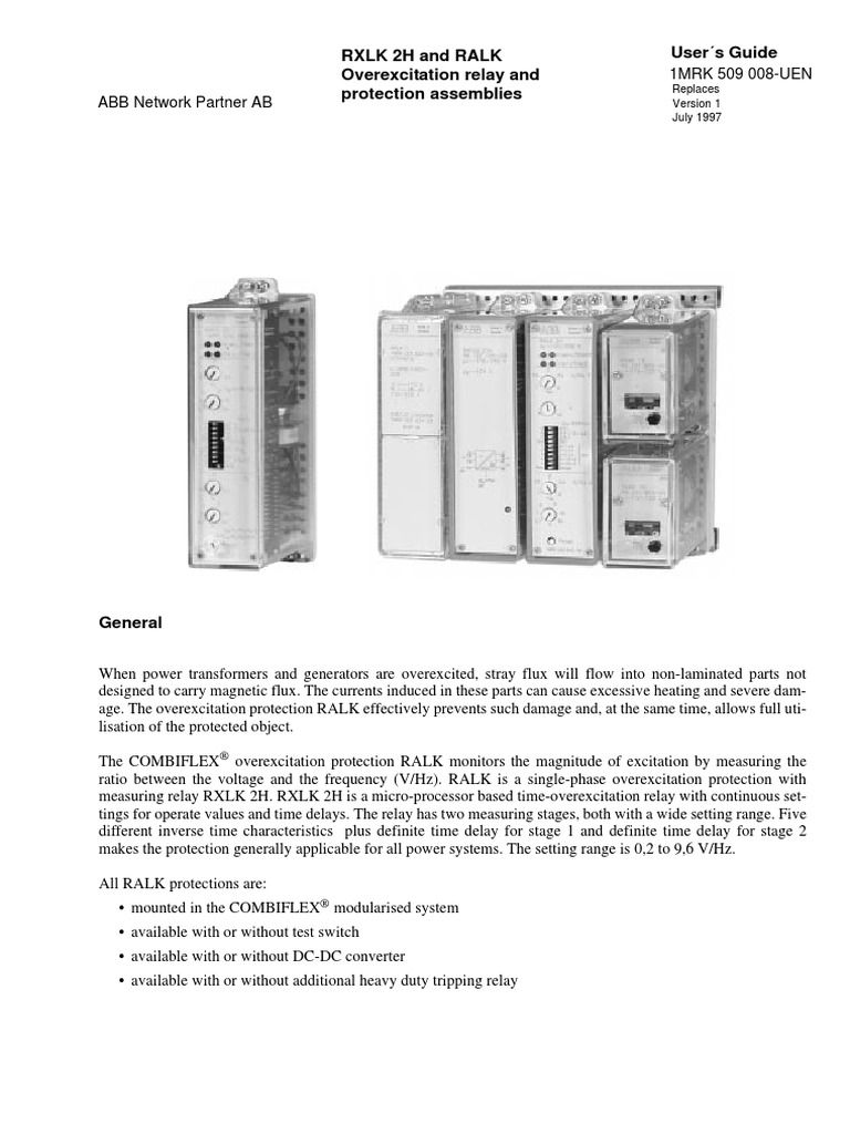 RXLK 2H and Ralk Overexcitation Relay and Protection Assemblies User S ...