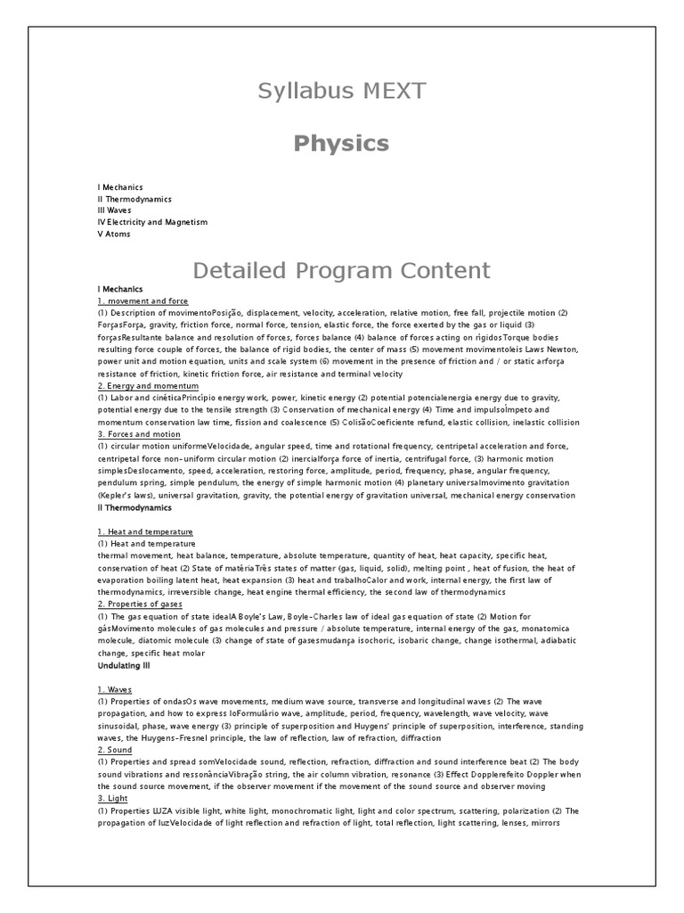Syllabus MEXT: Physics | PDF | Electromagnetic Induction | Force