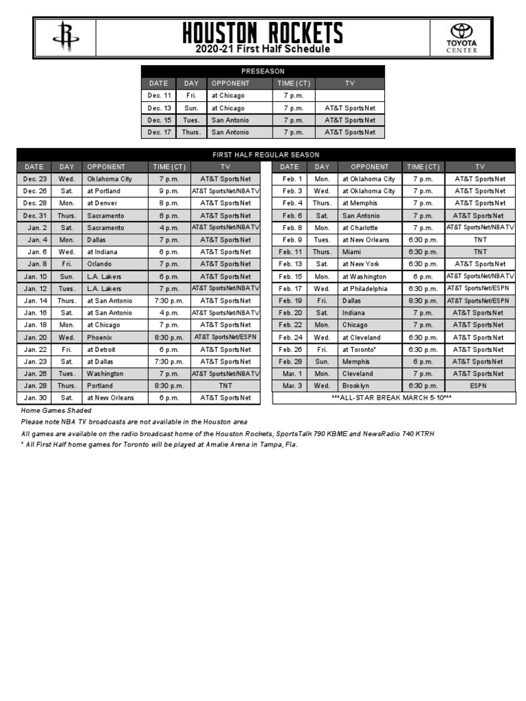 2020-21 NBA First Half Schedule | PDF | Los Angeles Lakers | Basketball ...