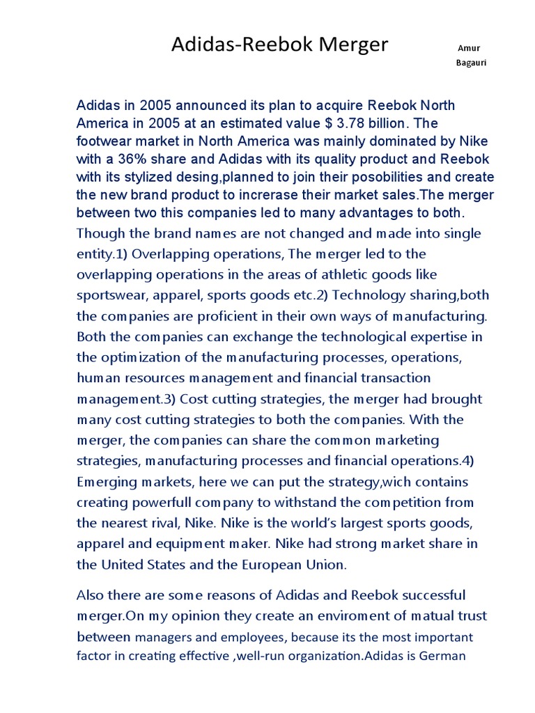 Adidas-Reebok Merger | PDF | Mergers And Acquisitions | Adidas