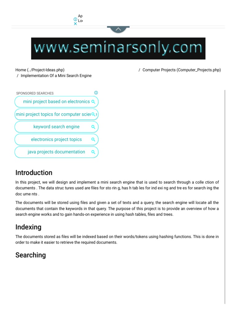 Implementation of A Mini Search Engine - Computer Science Project ...