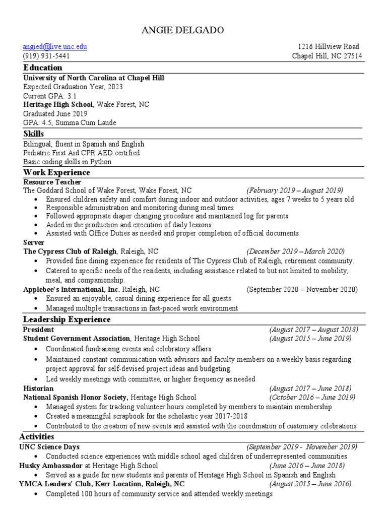 Resume December 2020 | PDF | University Of North Carolina At Chapel ...