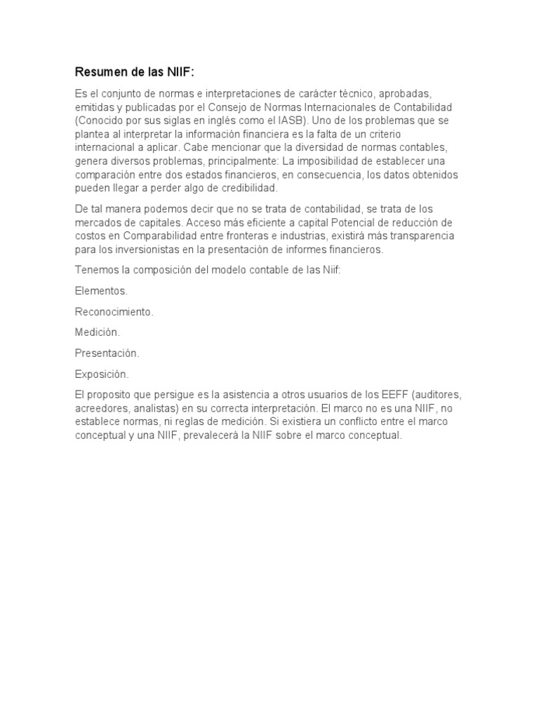 Resumen de Las NIIF | PDF | normas internacionales de INFORMACION ...