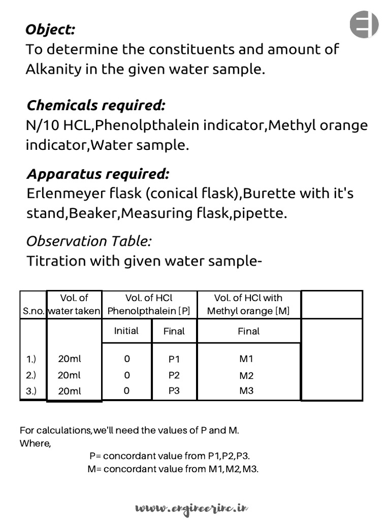 Calculations For Determination of Alkalinity of Water Sample | PDF | Carbonate | Titration