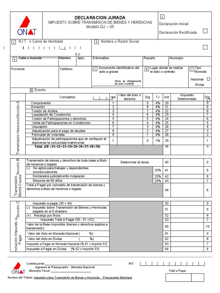 Declaración jurada para el impuesto sobre transmisión de bienes y ...