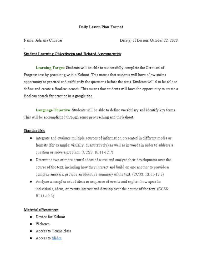 Kahoot Lesson Plan | PDF | Educational Assessment | Cognition