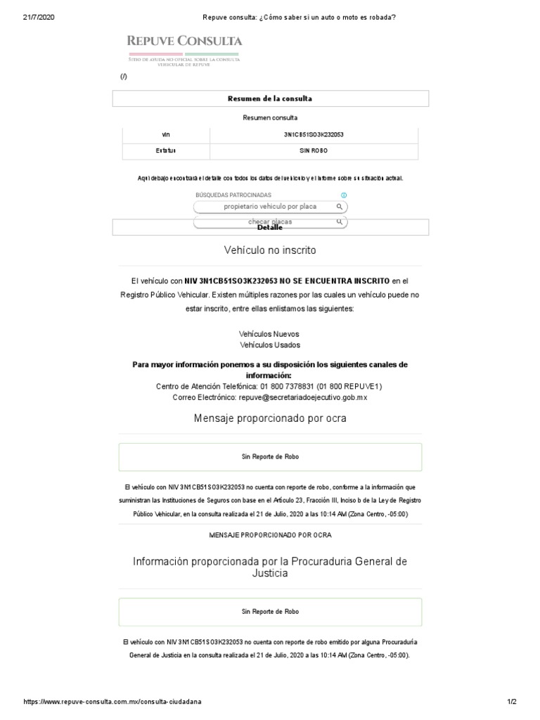Repuve Consulta - ¿Cómo Saber Si Un Auto o Moto Es Robada - PDF | PDF | Informática y tecnología ...