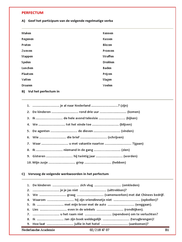 PERFECTUM Oefeningen 1 | PDF