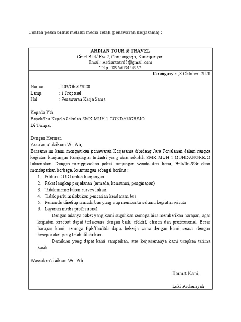 Contoh Pesan Penawaran Kerja Sama | PDF