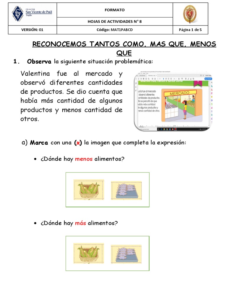 Hojas de Actividades N 8 Tantos Como Mas Que Menos Que | PDF | Ocio ...