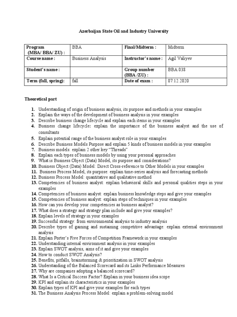 Miid Term - Exam BBA 038 Business - Analysis For - Students | PDF ...